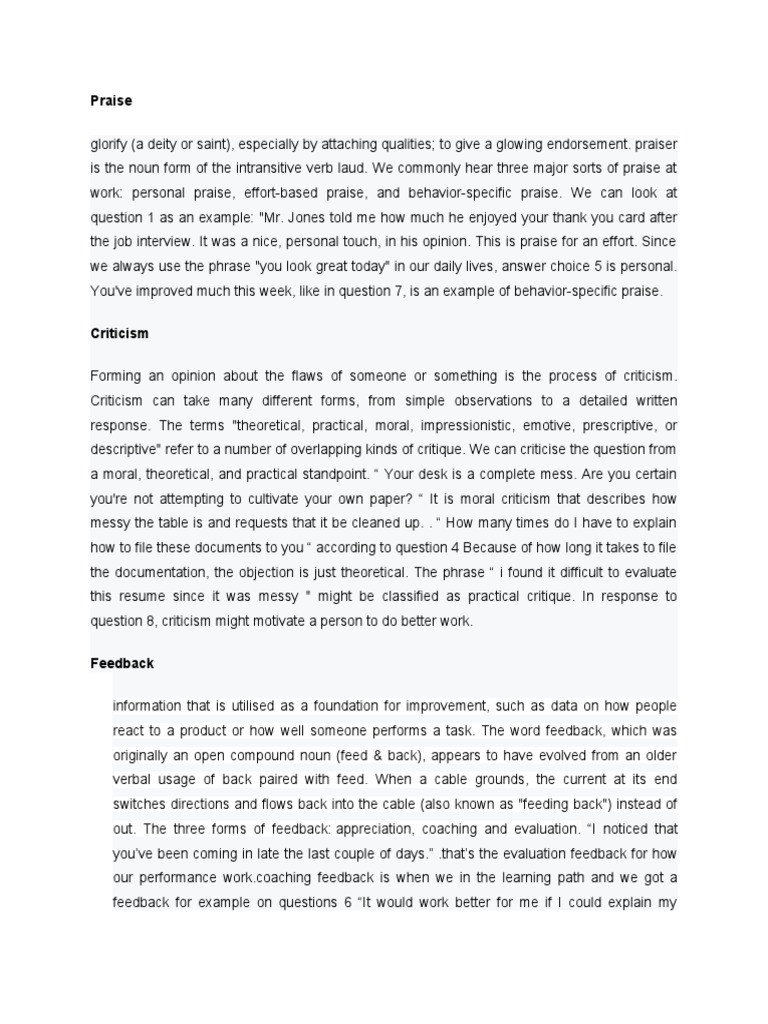 MGT 315 Praise - Criticism, Feedback | PDF | Linguistics | Cognitive ...