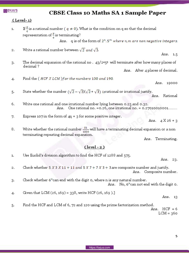 CBSE Class 10 Maths Sample Paper SA 1 Set 4 | PDF | Polynomial | Trigonometric Functions
