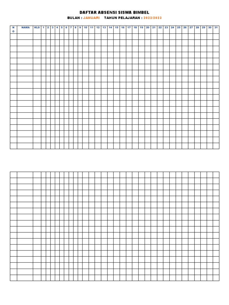Daftar Absensi Siswa Bimbel | PDF