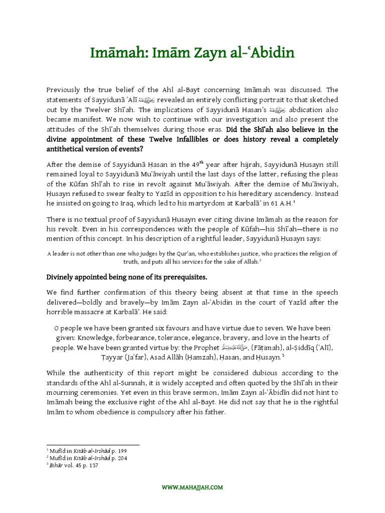 Imamah Six Zaynul Abidin and Imamah | PDF | Shia Islam | Husayn Ibn Ali