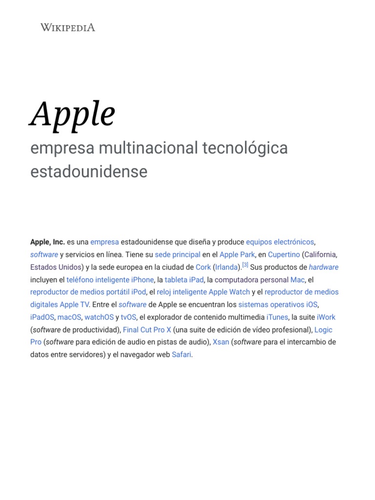 Apple - Wikipedia, La Enciclopedia Libre | PDF | Apple Inc. | Hardware de Apple Inc.