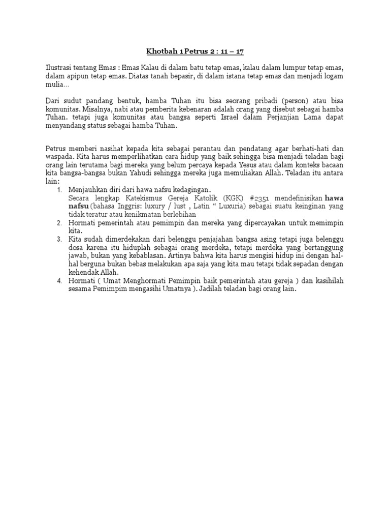 Khotbah 1 Petrus 2 | PDF