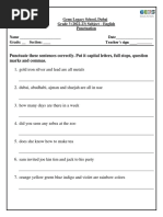 Punctuation and Grammar Worksheet (Grade 3) | PDF