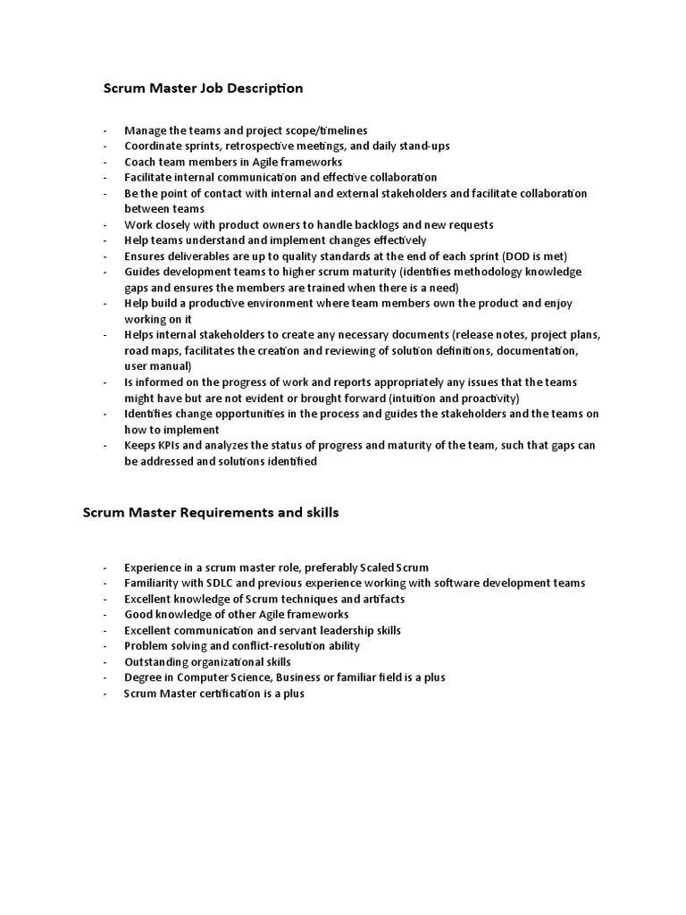 Scrum Master Role and Responsibilities | PDF