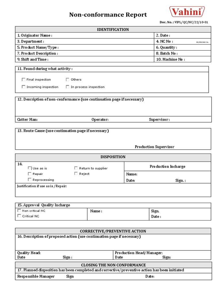 Non Conformity Format 01-10-2022 | PDF | Business Process
