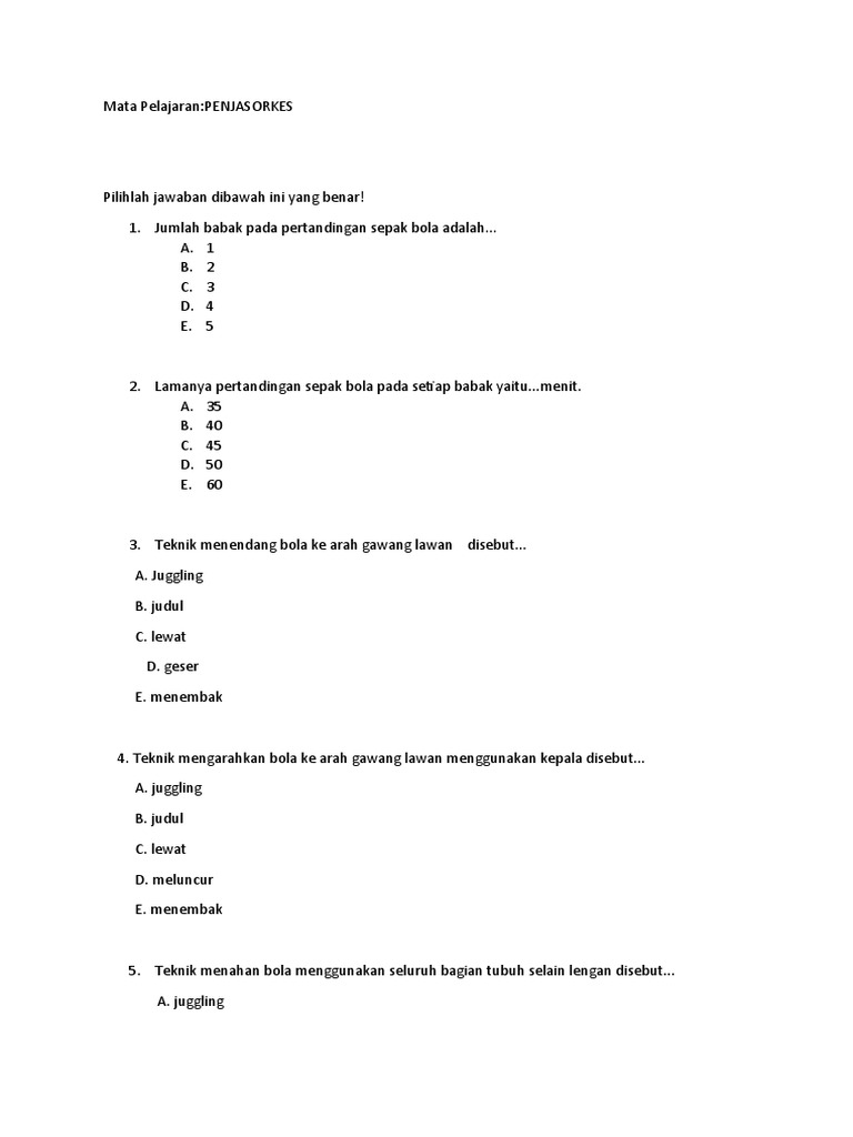 Soal MA Penjasorkes | PDF