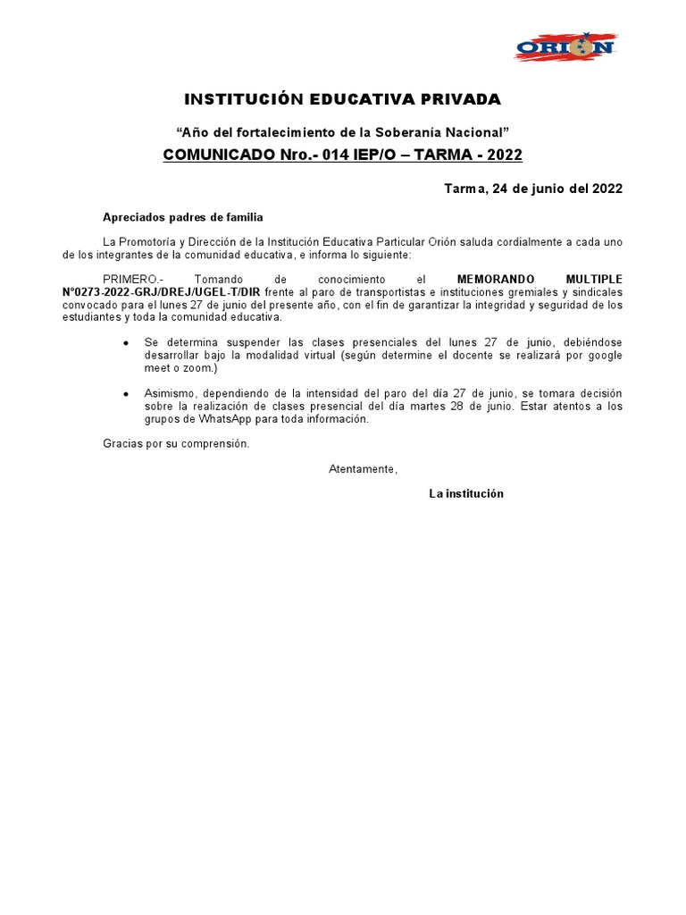Comunicado de Paro | PDF