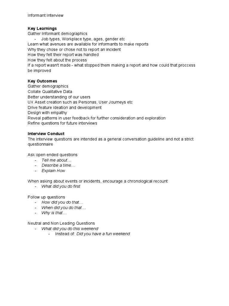 Informant Interview - Template | PDF | Interview | Behavioural Sciences