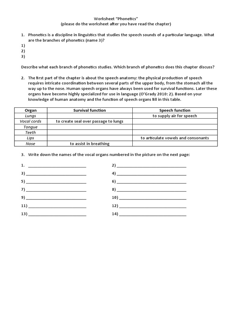Worksheet Phonetics | PDF | Phonetics | Consonant