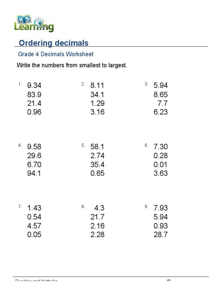 Grade 4 Order Decimals A Abcdpdf PDF To Word | PDF | Computers