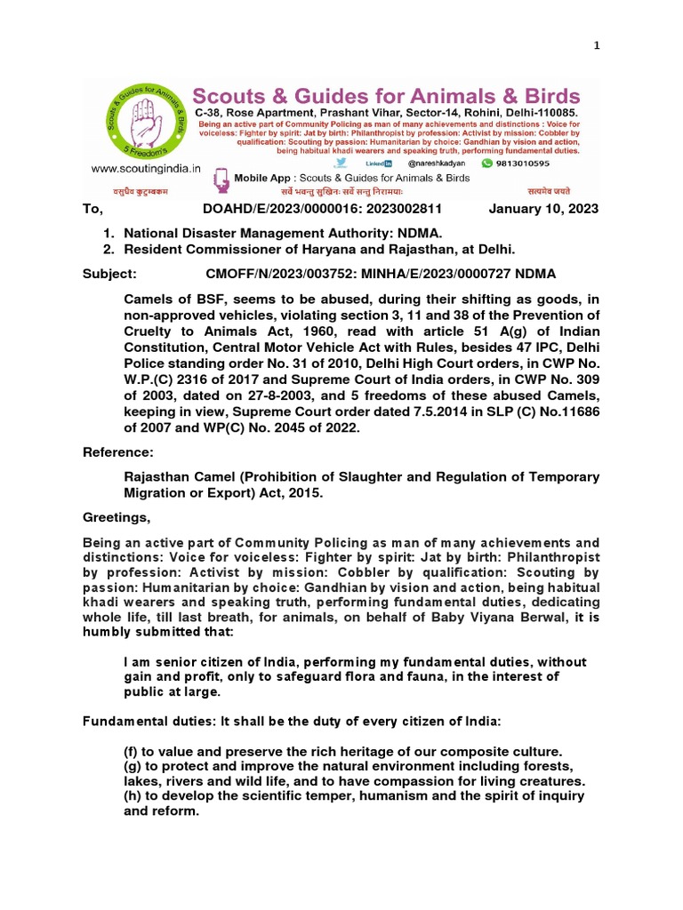 Resident Commissioner - Complaint Against Abuse of 100 BSF Camel in ...