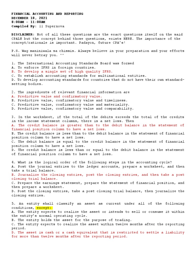 Financial Accounting and Reporting Questions | PDF | Expense | Debits ...