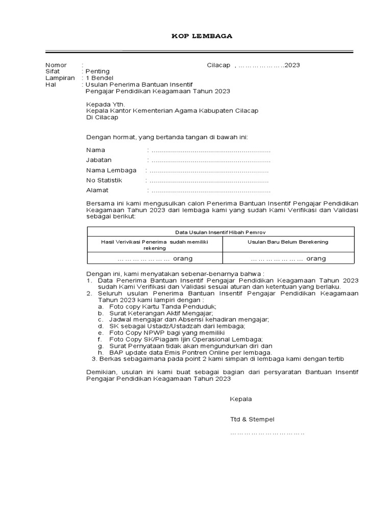 Contoh Form Surat Usulan | PDF
