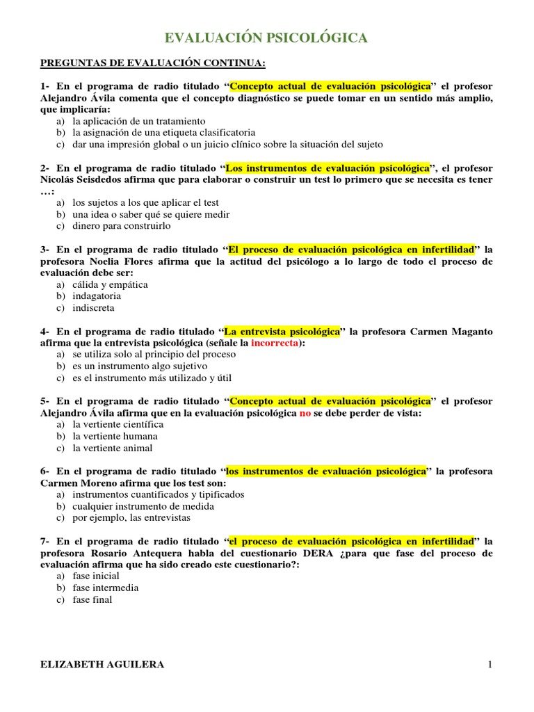 Evaluación Continua - Preguntas de Exámenes | PDF | Evaluación | Sicología