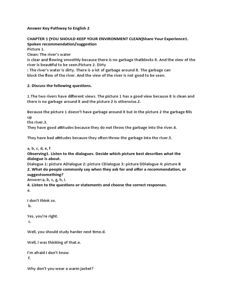 Answer Key Pathway To English 2 | PDF | Dialogue