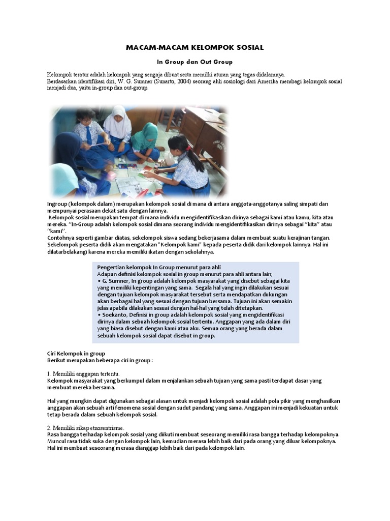 Kelompok Sosial: In Group & Out Group | PDF | Karier & Perkembangan ...
