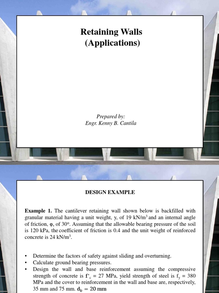 Retaining Wall Design Example | PDF | Building Materials | Physical ...