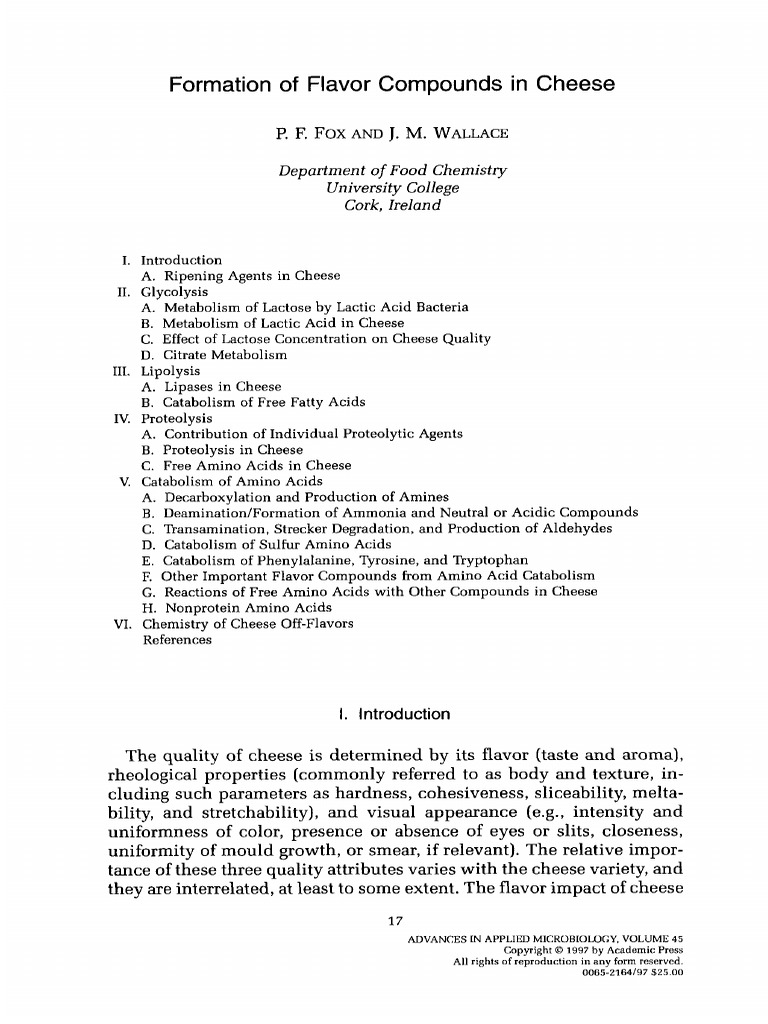 Formation of Flavor Compounds in Cheese | PDF | Lactic Acid | Cheese