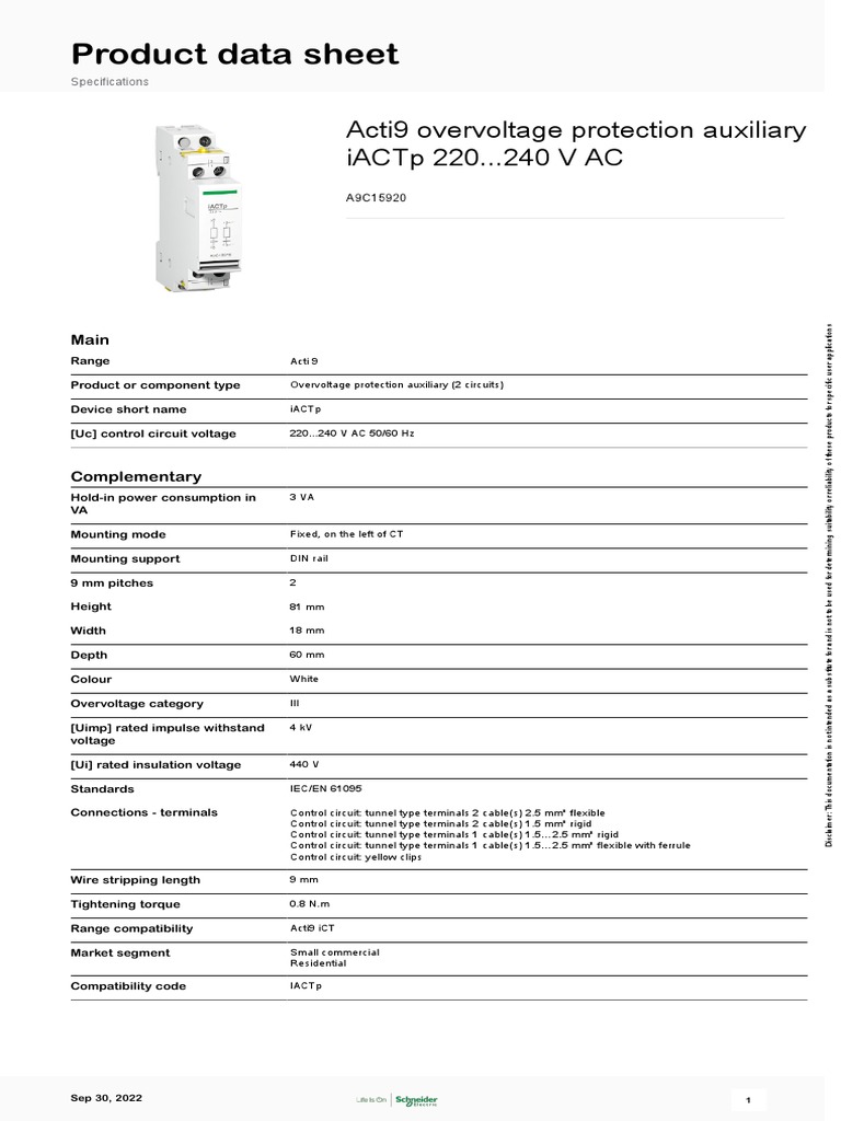 Acti9 iCT - A9C15920 | PDF | Alternating Current | Equipment