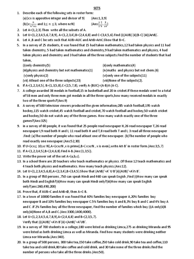 Assignment Sheet of Sets. | Descargar gratis PDF | Mathematics