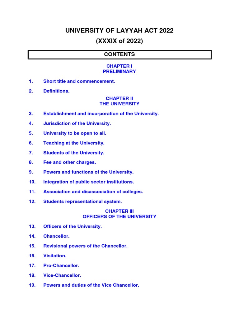 University of Layyah Act 2022 Pdf1 | PDF | University | Academic Degree