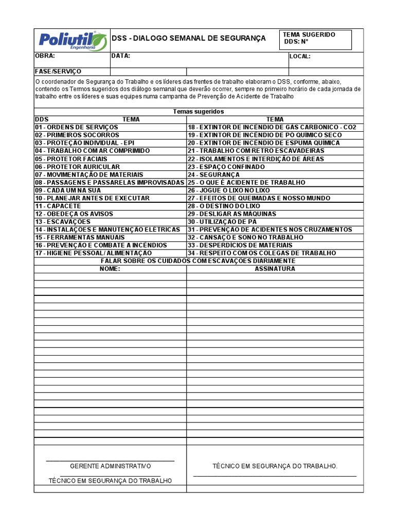 Segurança no Trabalho: DDS e Temas Essenciais | PDF