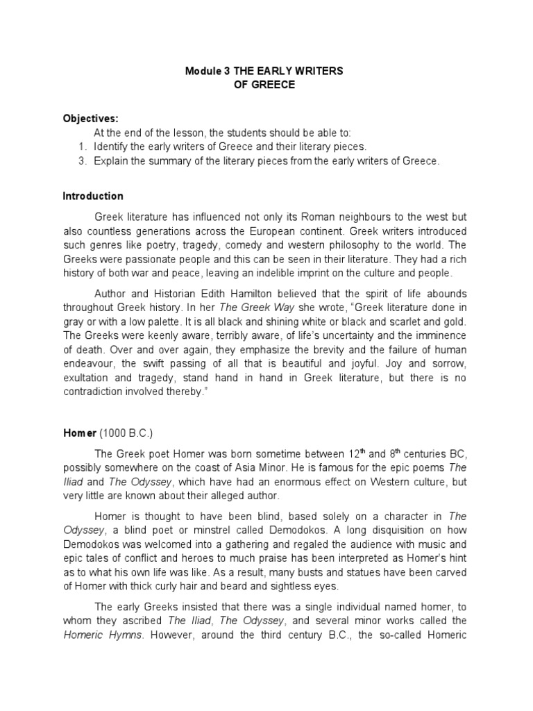 Early Greek Writers and Their Literary Works | PDF | Homer | Achilles
