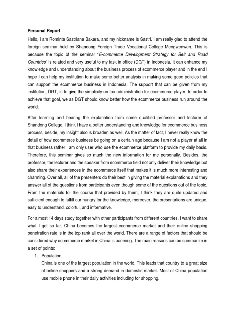 Personal Report Seminar | PDF | E Commerce | Communication