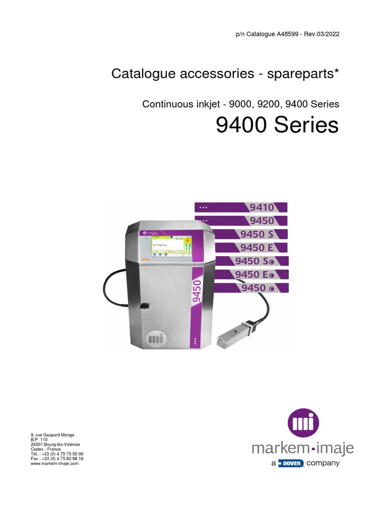 Accessories and Spare Parts Catalog for Markem-Imaje 9400 Series Continuous Inkjet Printers ...
