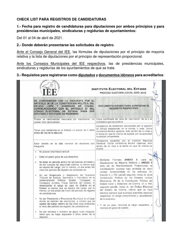 Check List Para Registro de Candidaturas 2021 | PDF
