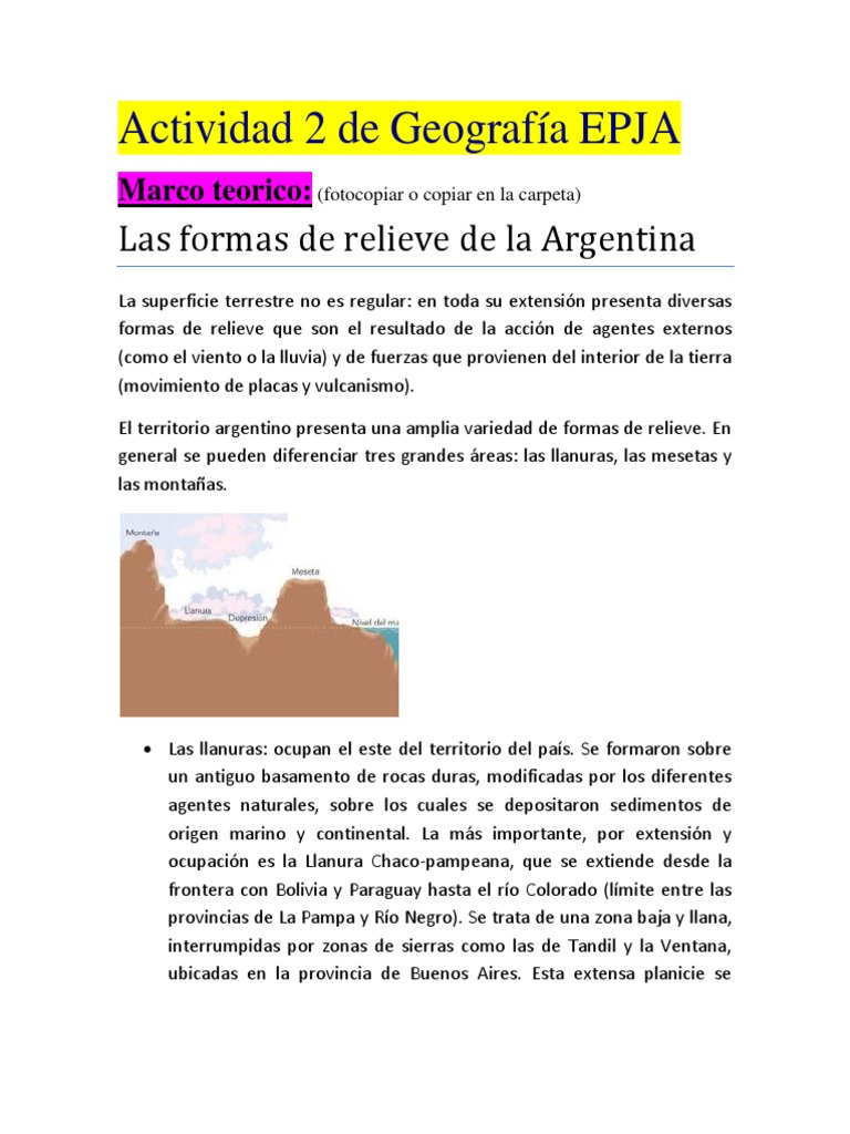 Las formas de relieve de la Argentina y sus características | PDF | Terreno | Tierra