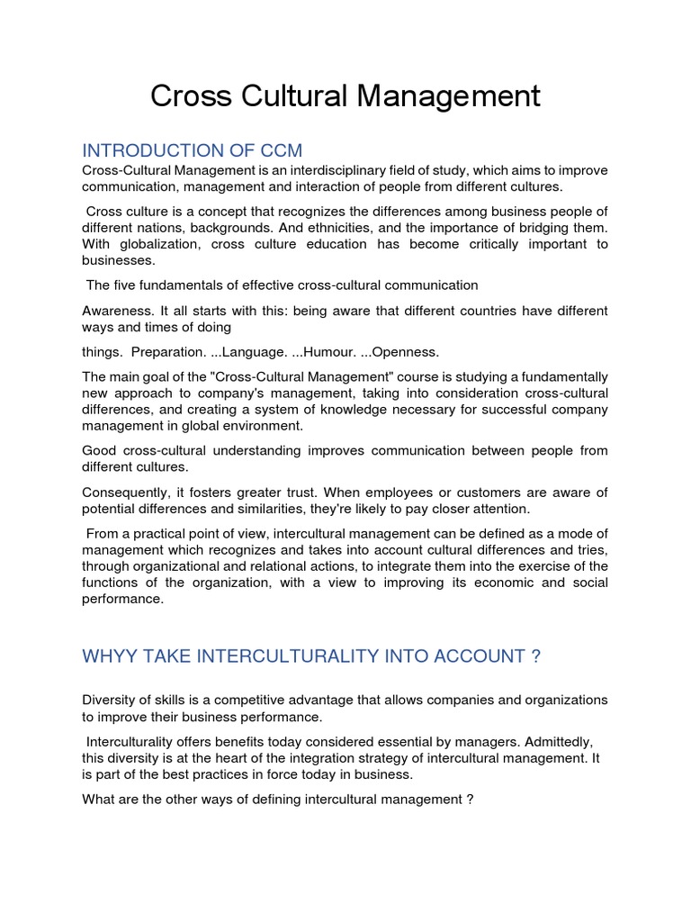 Cross Cultural Management 1 | PDF | Cross Cultural Communication ...