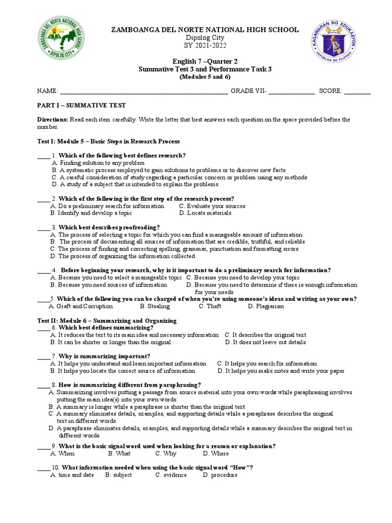 Quarter 2 - Summative Test 3 Performance Task 3 - English 7 1 | PDF ... Quarter 2 - Summative Test 3 Performance Task 3 - English 7 1 | PDF ...