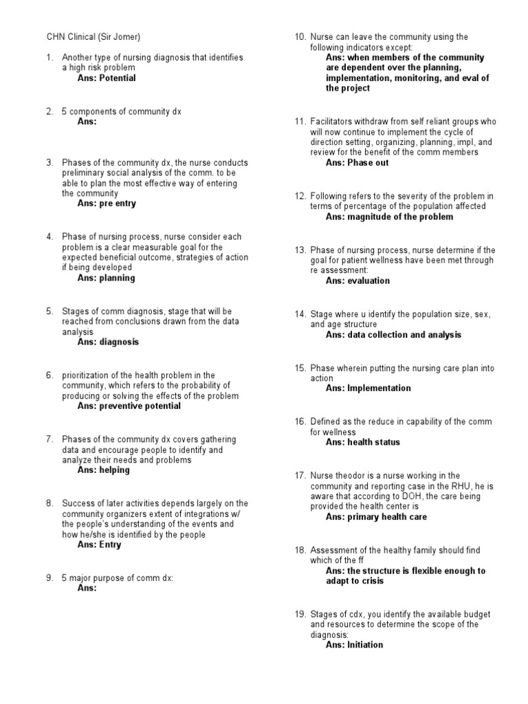 CHN Clinical Reviewer 1 | PDF | Nursing | Medical Diagnosis