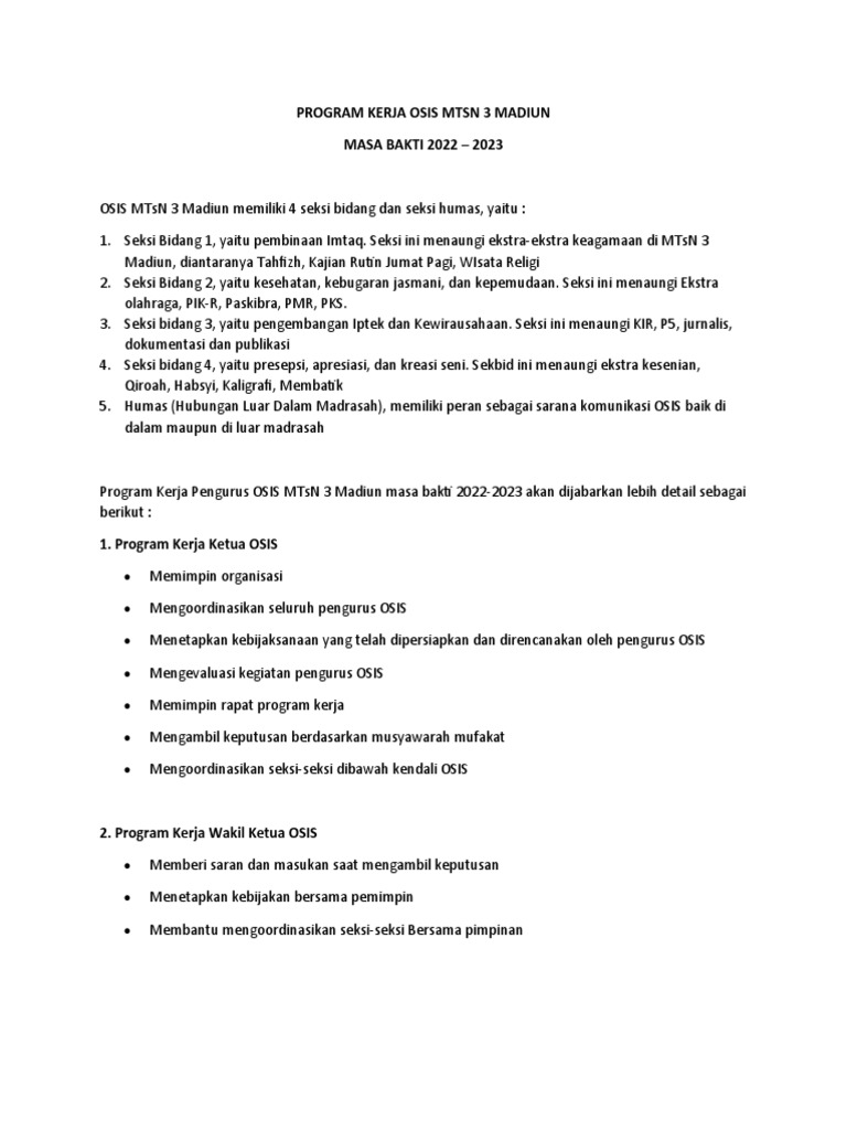 Proker Osis MTSN 3 Madiun 2023 | PDF