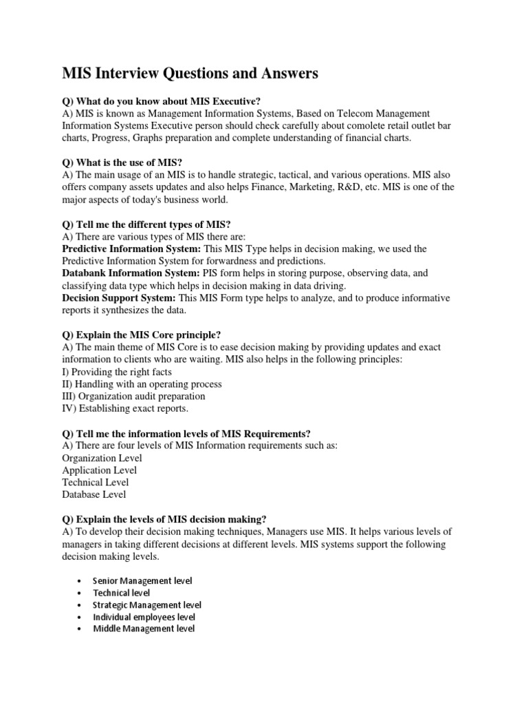 1MIS Interview Questions and Answers PDF Download | PDF | Microsoft ... 1MIS Interview Questions and Answers PDF Download | PDF | Microsoft ...