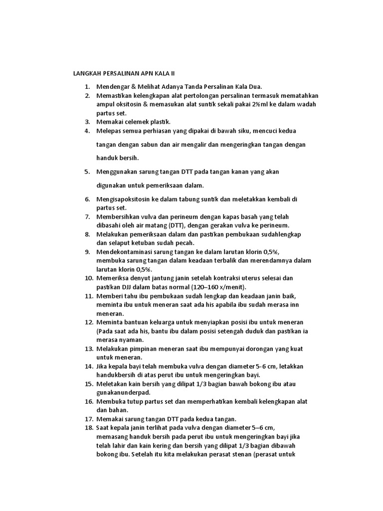 Langkah Persalinan Apn Kala Ii | PDF
