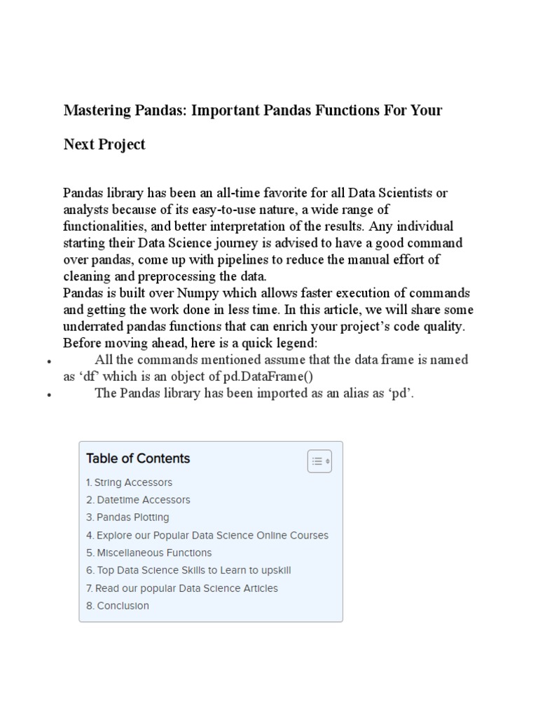 Mastering Pandas - Important Pandas Functions For Your Next Project ...