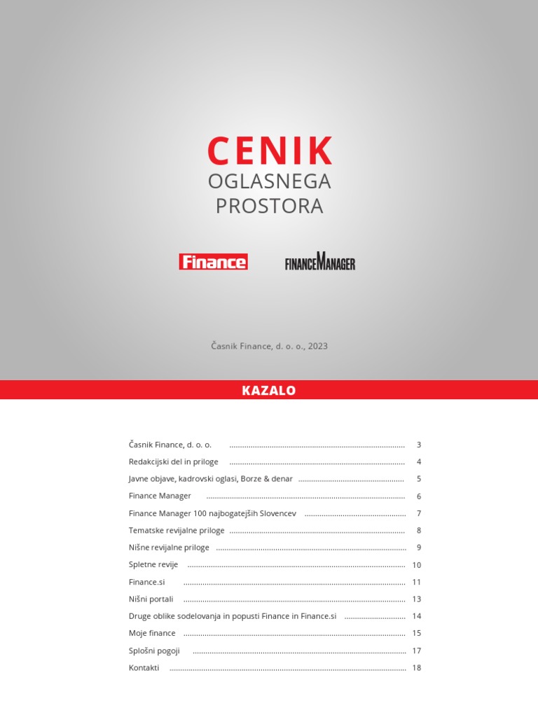 Casnik Finance - Ceniki 2023 | PDF