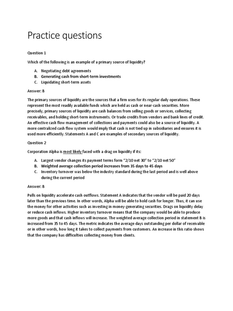 37 - Practice Questions (Corporate Finance-Working Capital Managament) - Answers | PDF ...