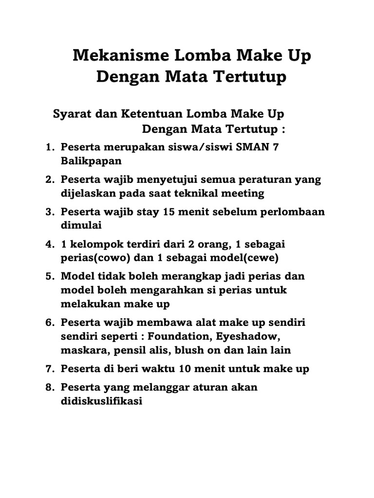 Mekanisme Lomba Make Up Dengan Mata Tertutup | PDF