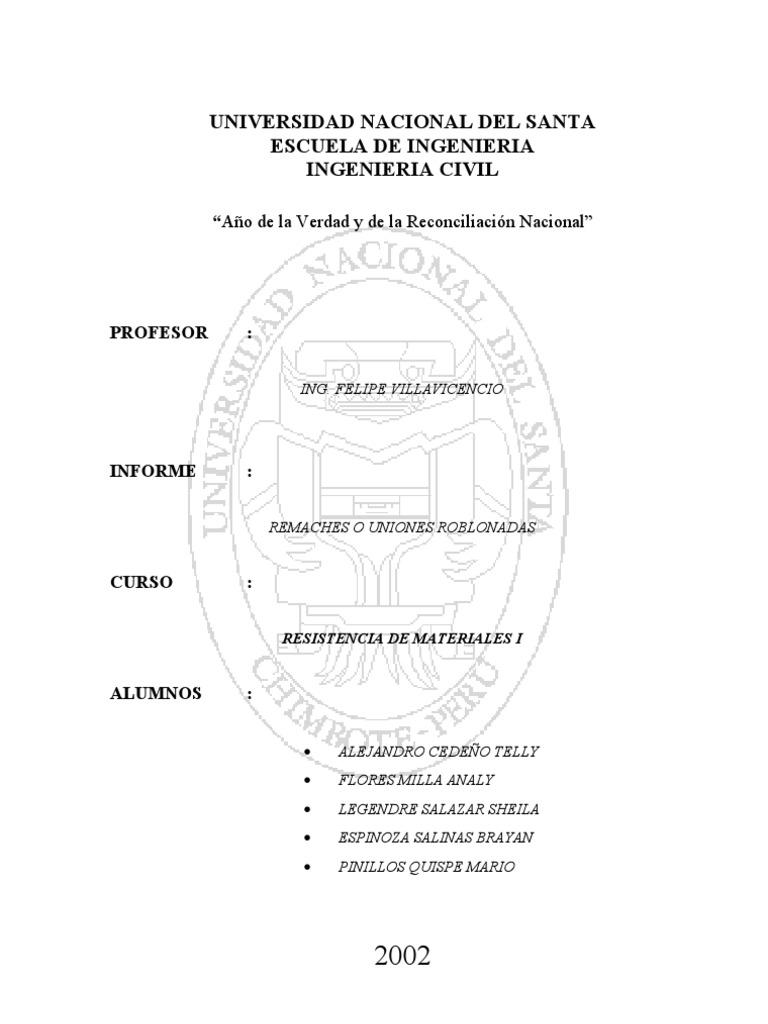 Remaches o Uniones Roblonadas ANALY | PDF | Remache | Estrés (Mecánica)