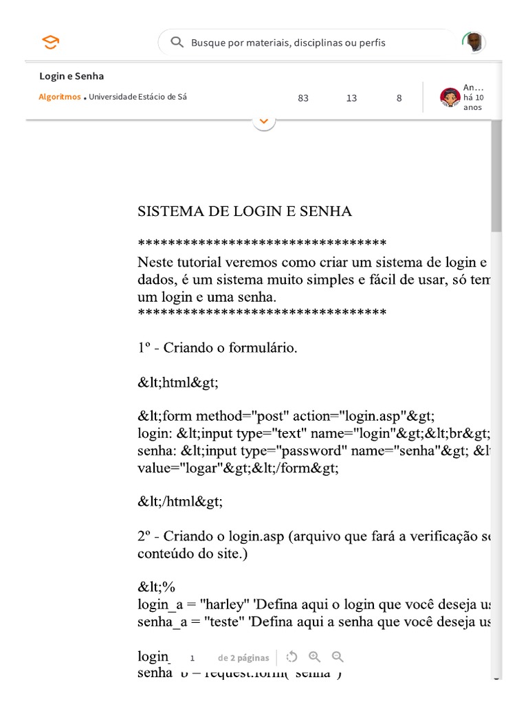 Login e Senha - Passei Direto | PDF