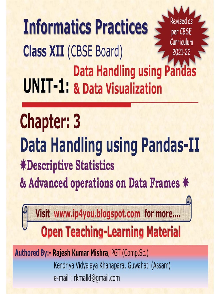 IP XII U1 Ch3 DataHandling (DataFrame) Final | PDF