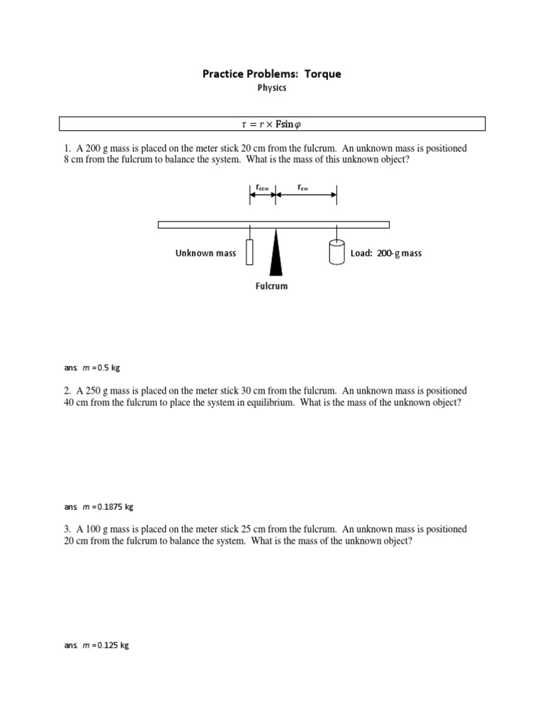 Torque Practice Problems | PDF