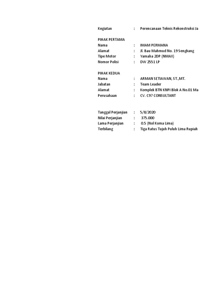 Surat Perjanjian Sewa Kendaraan Motor 2 Pdf