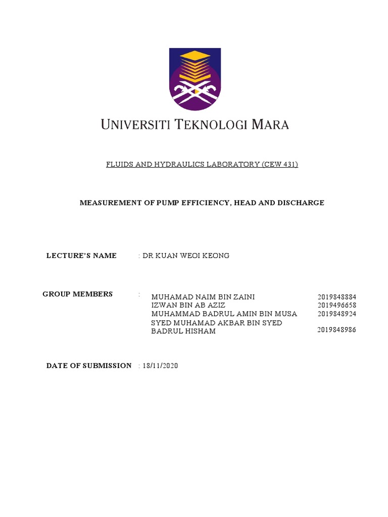 Measure Of Pump Efficiency Head And Discharge Pdf Pump