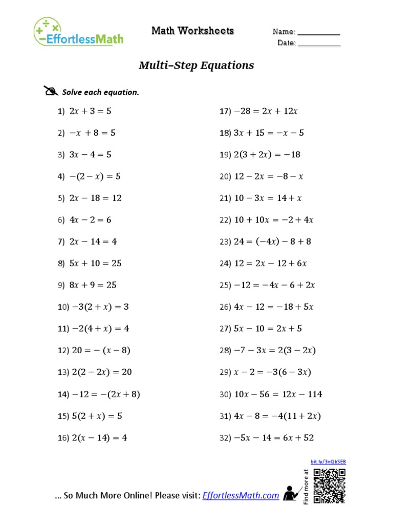 Multi-Step Equations Worksheets | PDF | Mathematics