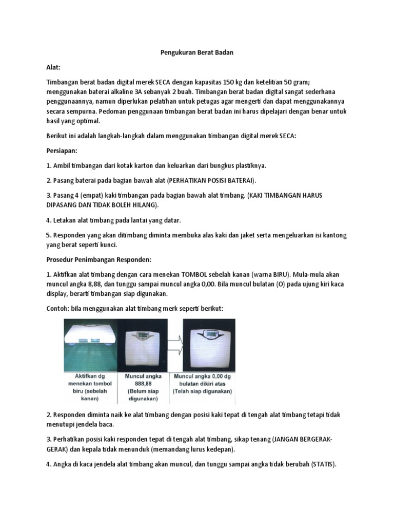 Prosedur Pengukuran BB, TB, LILA DAN TEKANAN DARAH | PDF