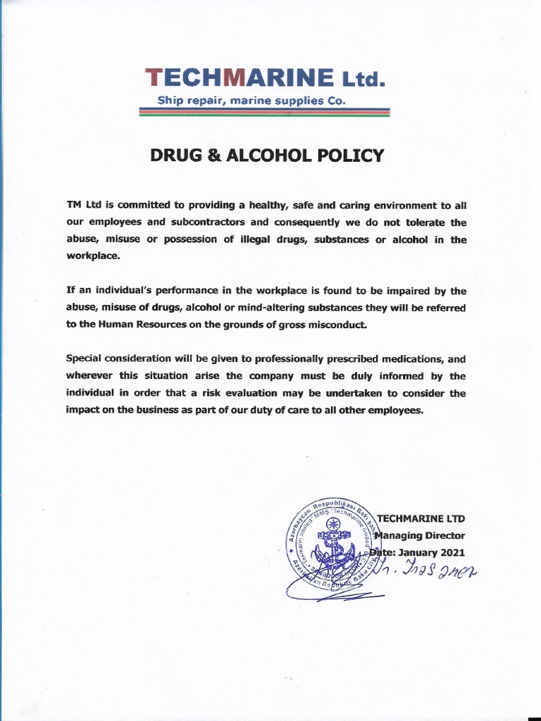 TM - Drug & Alcohol Policy | PDF